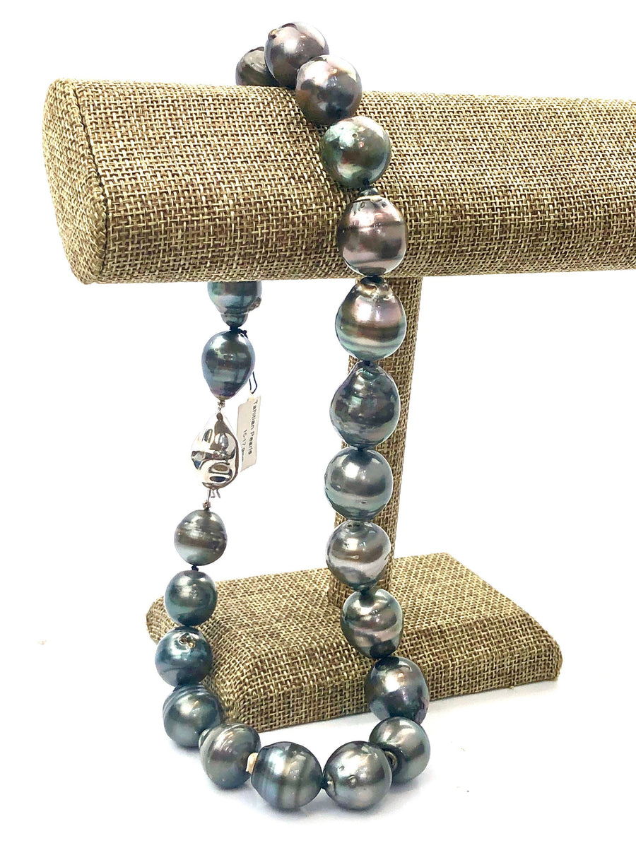 19 “ finished tahitian peacock pearl necklace, 14mm - 17mm w / sterlin ...