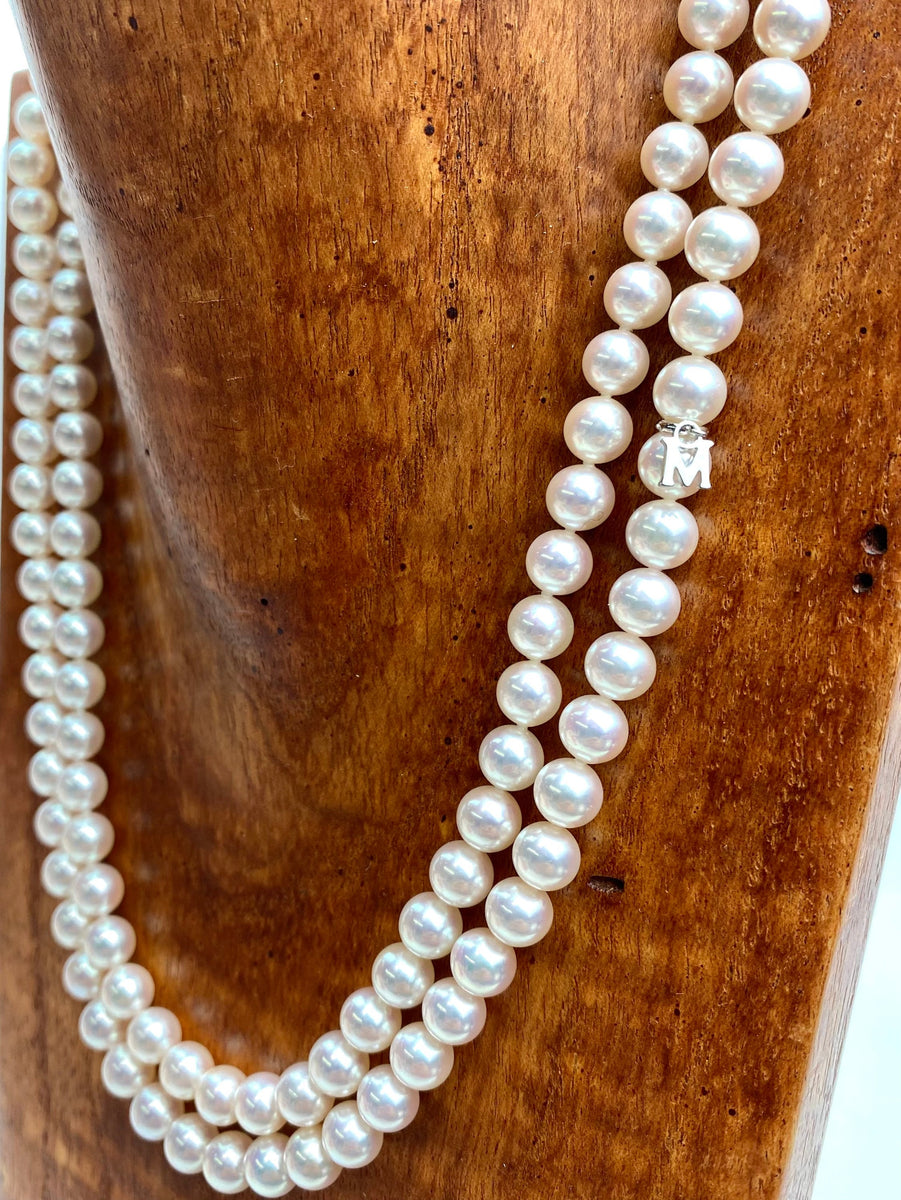 Mikimoto 18K WG Akoya Pearl Necklace Double Strand – Aloha Pearls ...